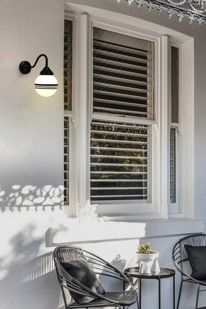 Hand-Painted Glass Ball Gooseneck Exterior Wall Light — Fat Shack Vintage