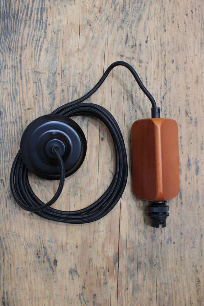 Black Metal Pendant Light | Wooden Dome Block Pendant — Fat Shack Vintage