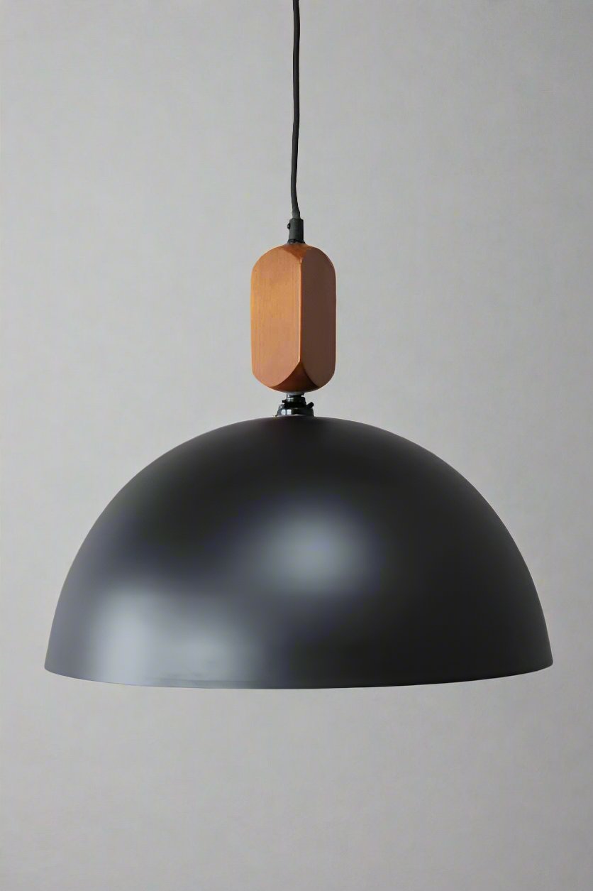 Black Metal Pendant Light | Wooden Dome Block Pendant – Fat Shack Vintage