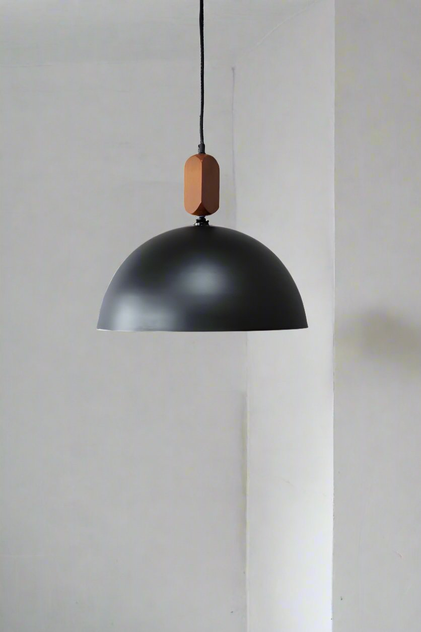 Black Metal Pendant Light | Wooden Dome Block Pendant – Fat Shack Vintage